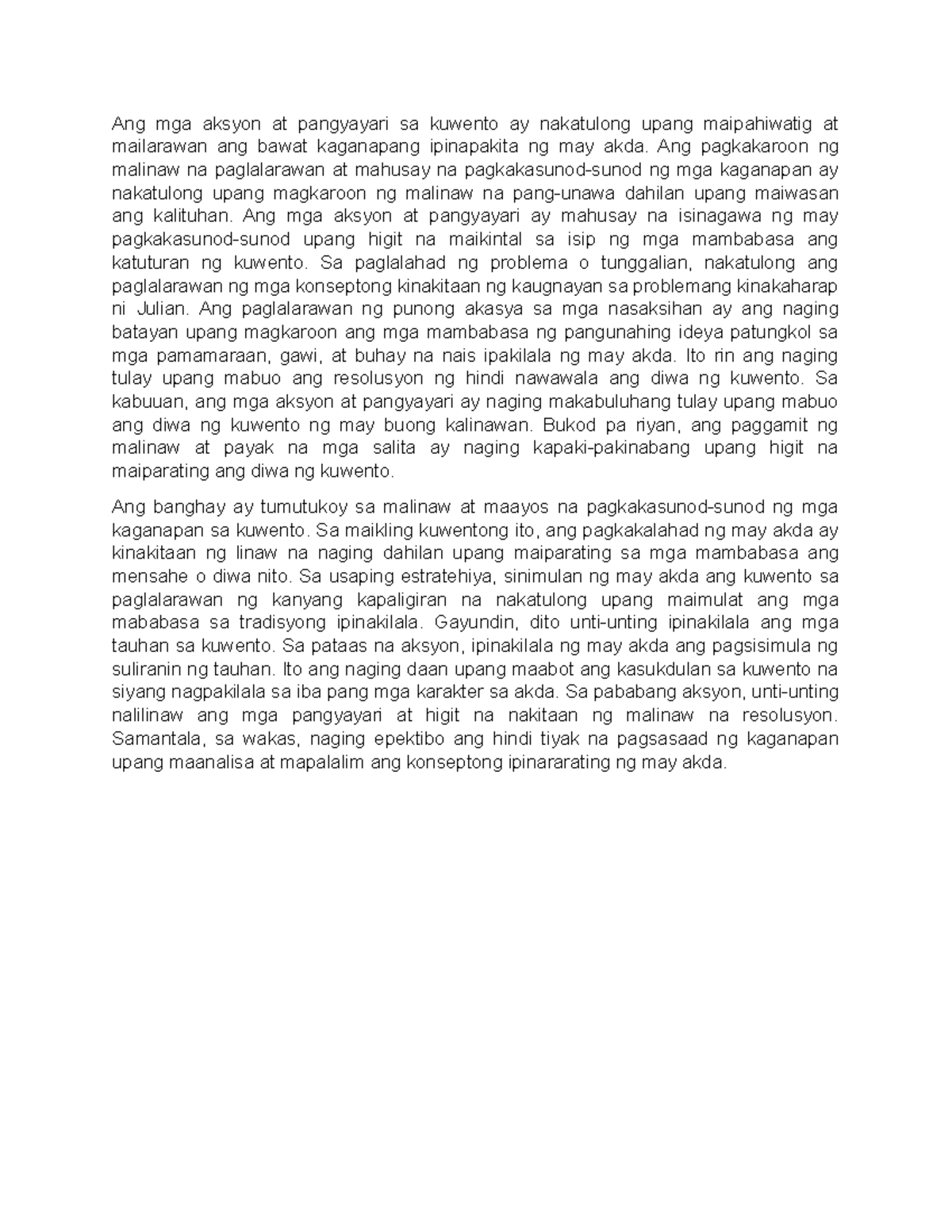 Aaa2 - sdasd - Ang mga aksyon at pangyayari sa kuwento ay nakatulong ...