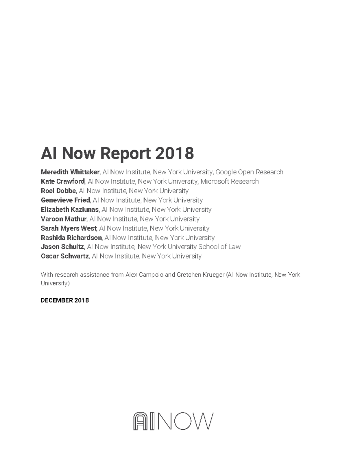 Ai now 2018 report - AI Now Report 2018 Meredith Whittaker, AI Now ...