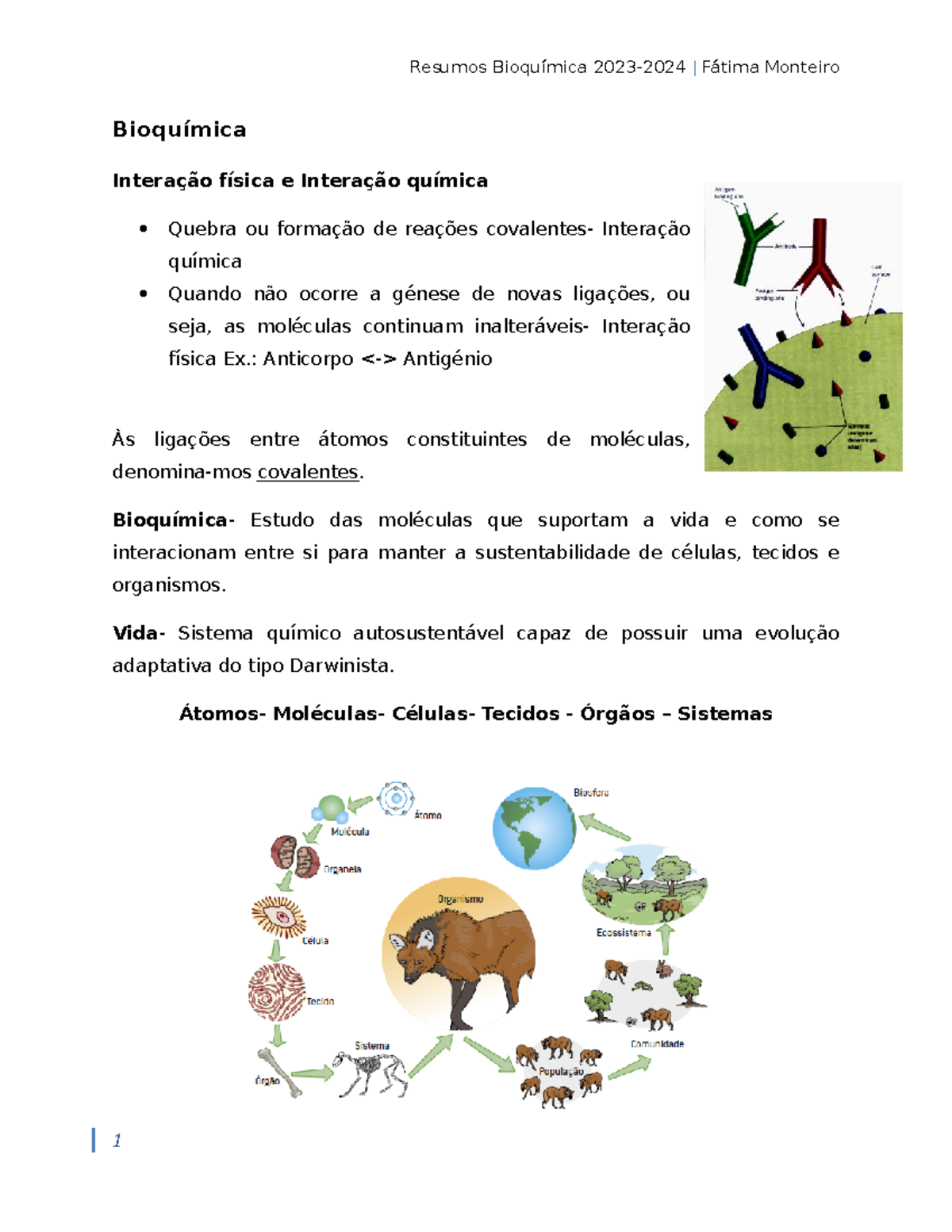 Bioquimica aulas resumo - Bioquímica Interação física e Interação ...