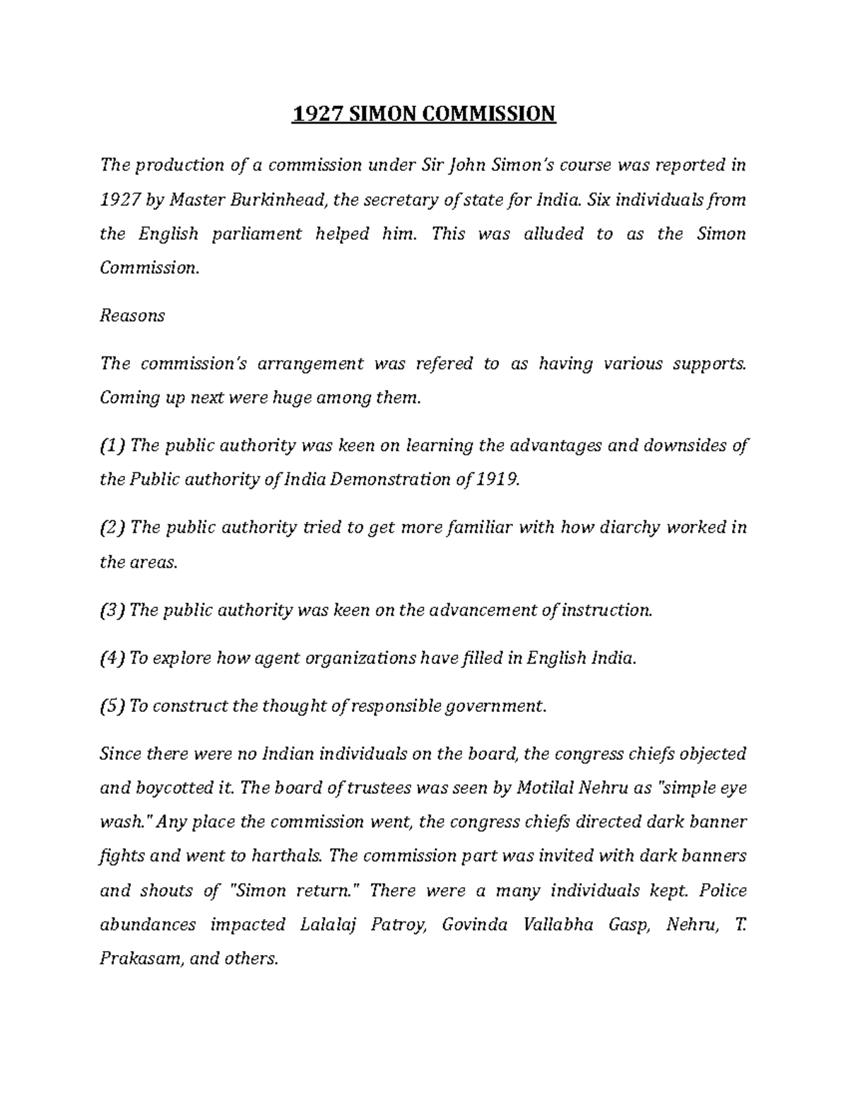 Simon commission 1927 - 1927 SIMON COMMISSION The production of a ...