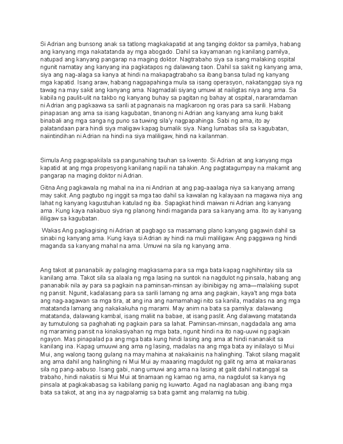 Filipino output q1 answers and summarizations - Si Adrian ang bunsong ...