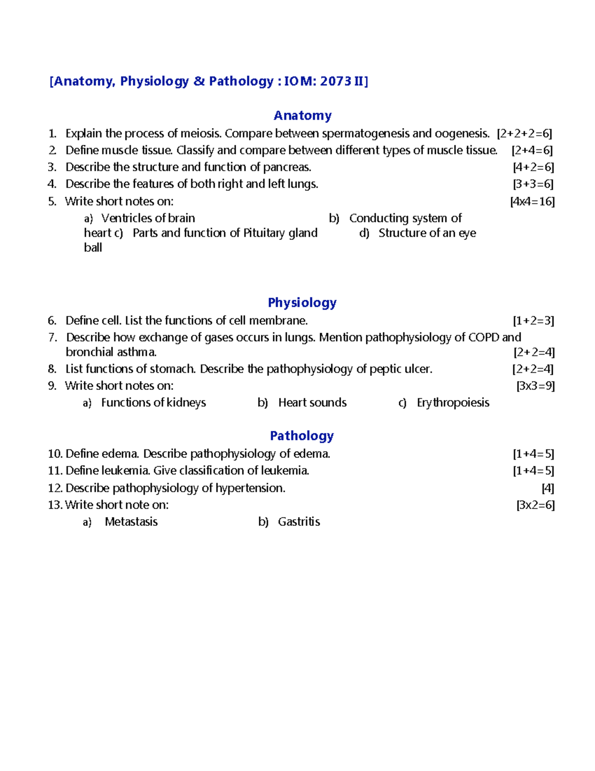 6 APP - Anatomy pathology physiology past paper IOM - [Anatomy ...