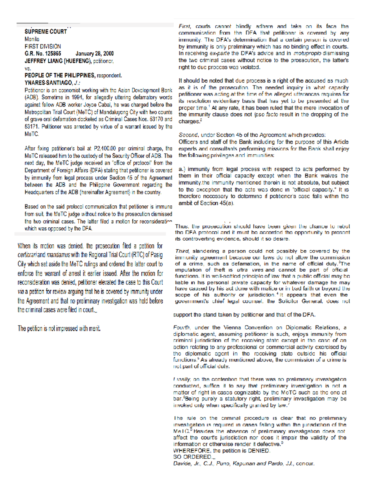 Digested 125865 - Case digest - Juris Doctor - Studocu