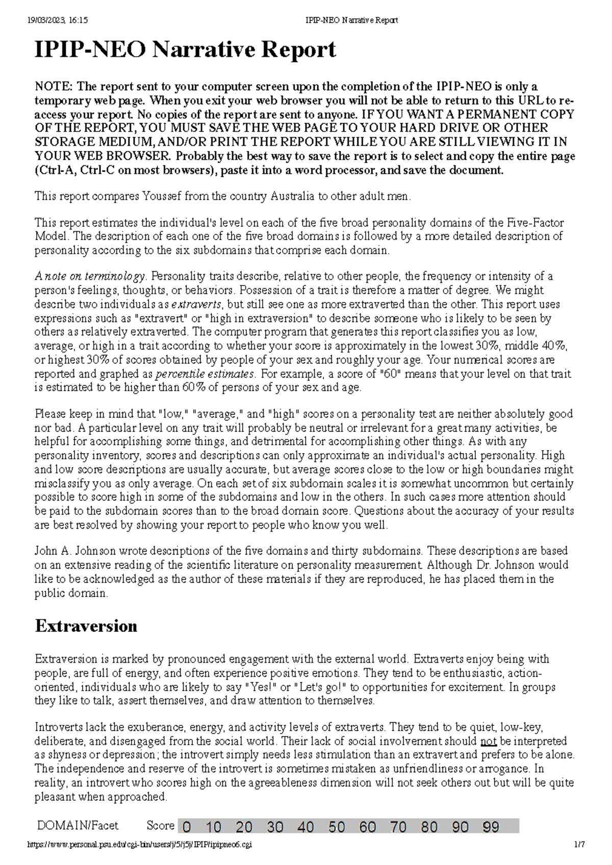 IPIP NEO Narrative Report - IPIP-NEO Narrative Report NOTE: The report ...