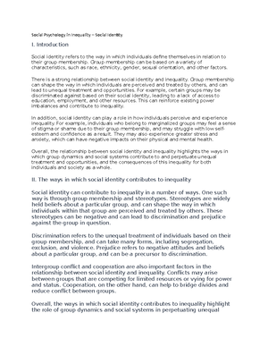 Social Psychology of Inequalities - Reducing - Introduction Inequality ...