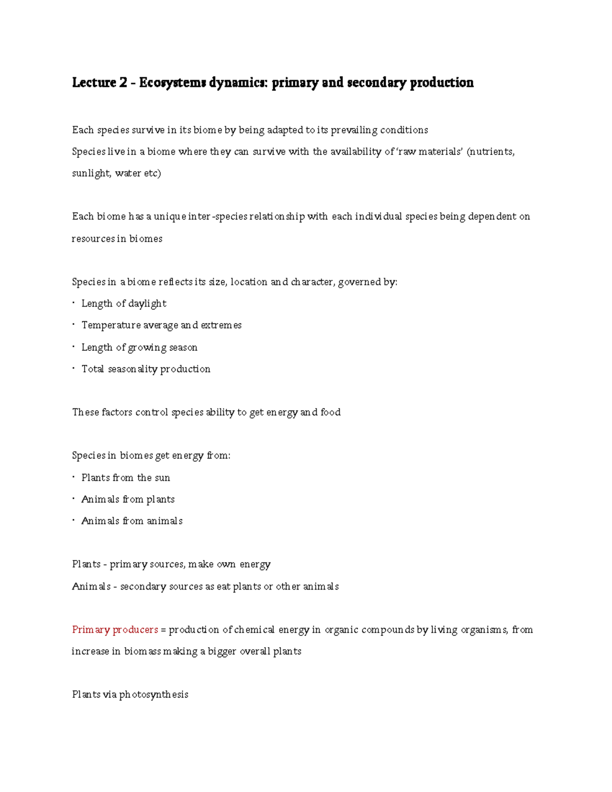 2 Ecosystem dynamics - Lecture notes 2 - Lecture 2 - Ecosystems ...