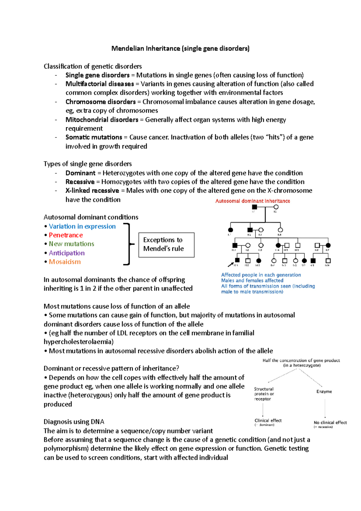 Mendelian Inheritance - single gene disorders - Mendelian Inheritance ...