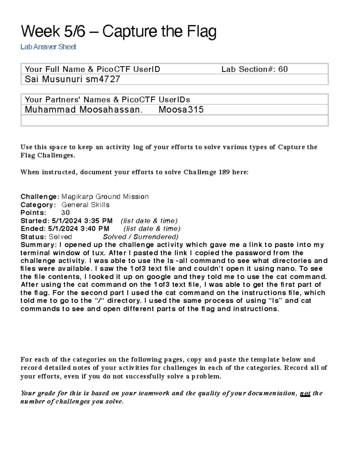 Lab 5 CI 101 Finished - Week 5/6 – Capture the Flag Lab Answer Sheet ...