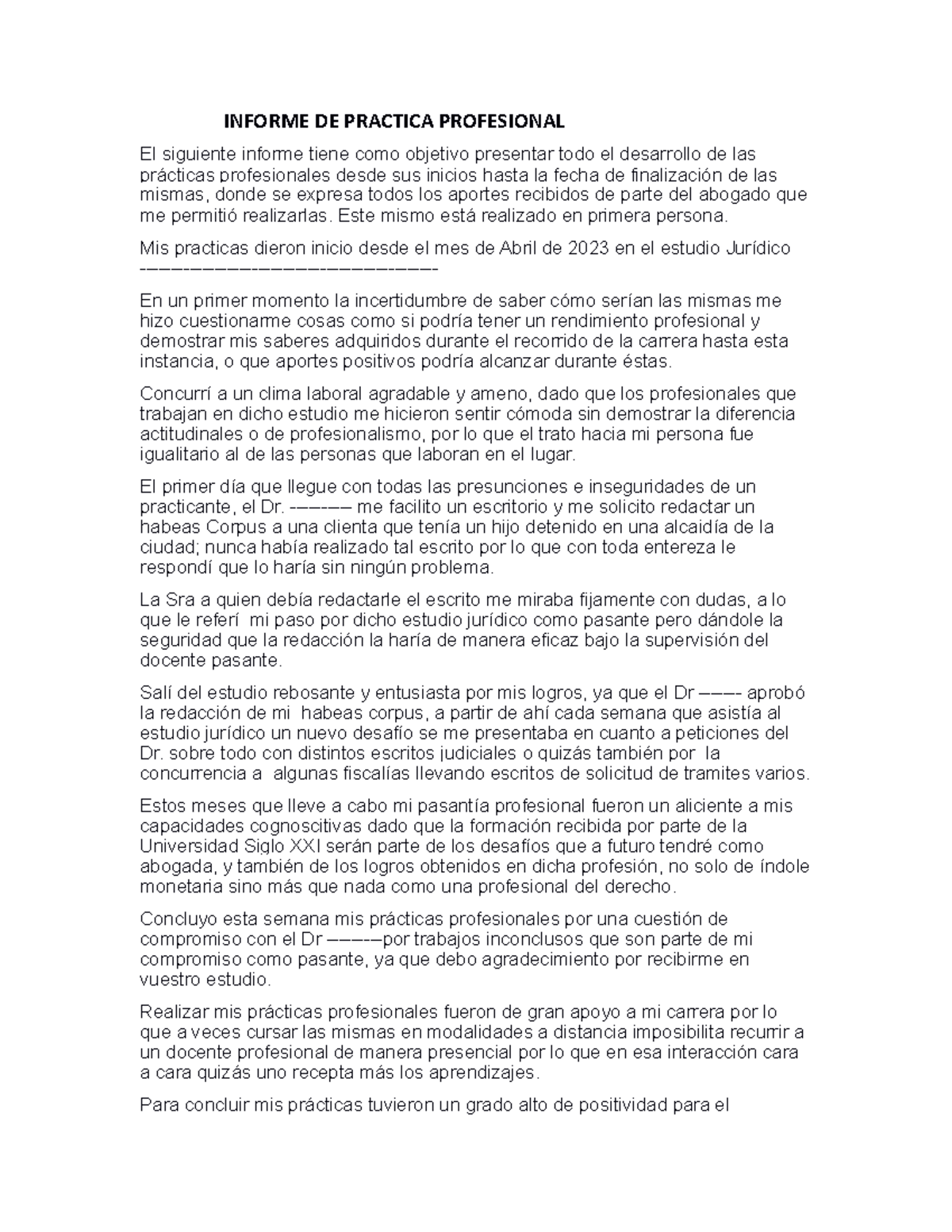 Informe DE Practica Profesional copia - INFORME DE PRACTICA PROFESIONAL ...