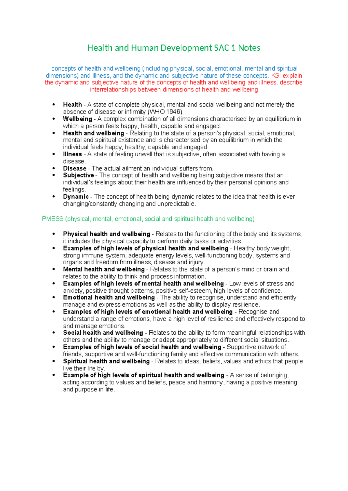 Health and Human Development Unit 3 AOS 1 notes - Health and Human ...