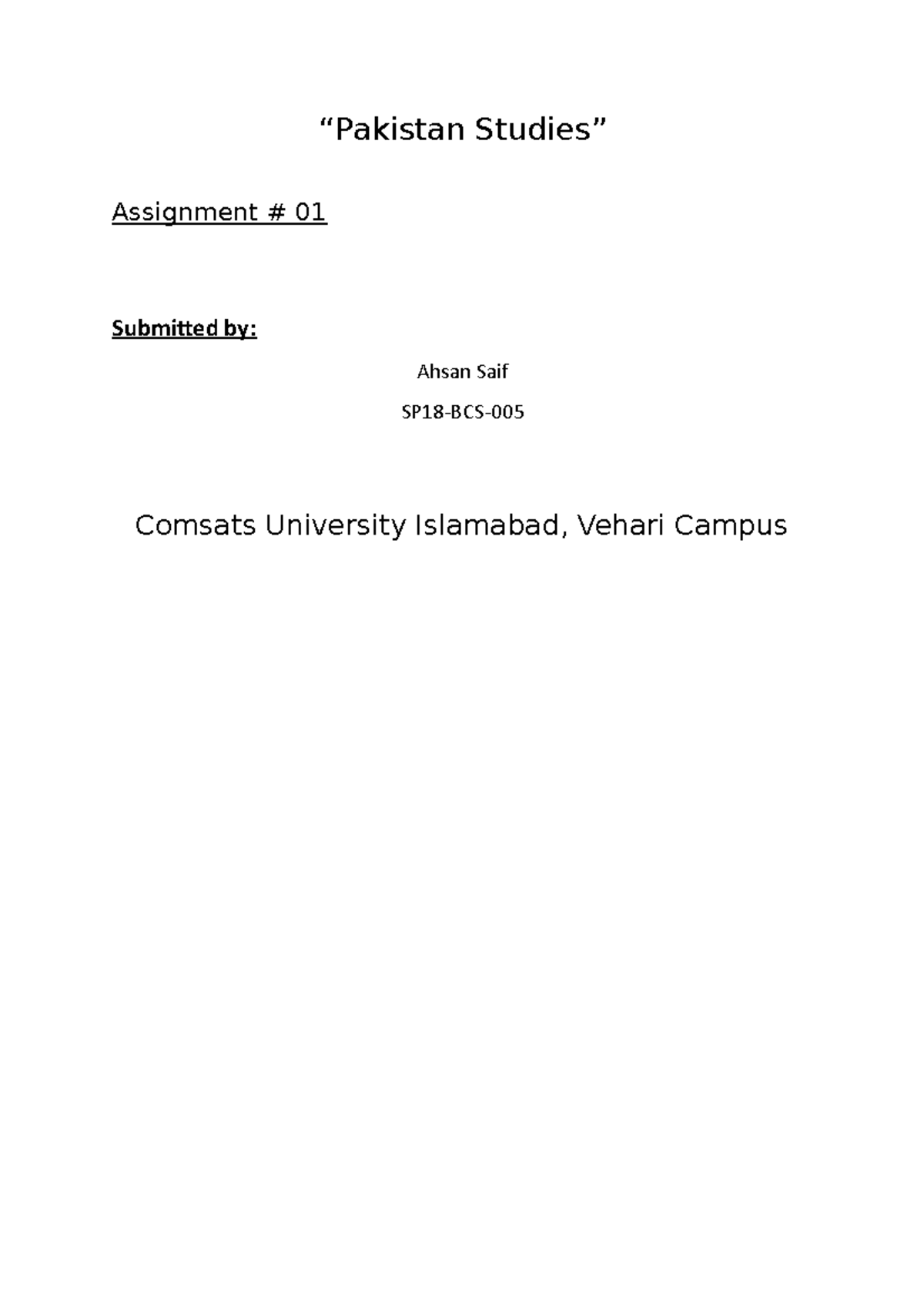 Pak Studies Assignment 1... Pak Studies Assignment 1 - “Pakistan ...