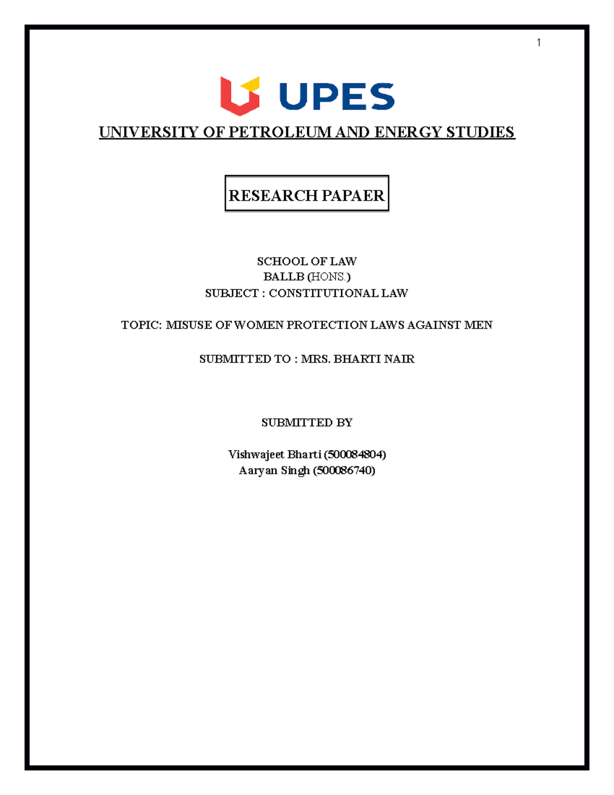 Reseach Paper Constitution - UNIVERSITY OF PETROLEUM AND ENERGY STUDIES ...