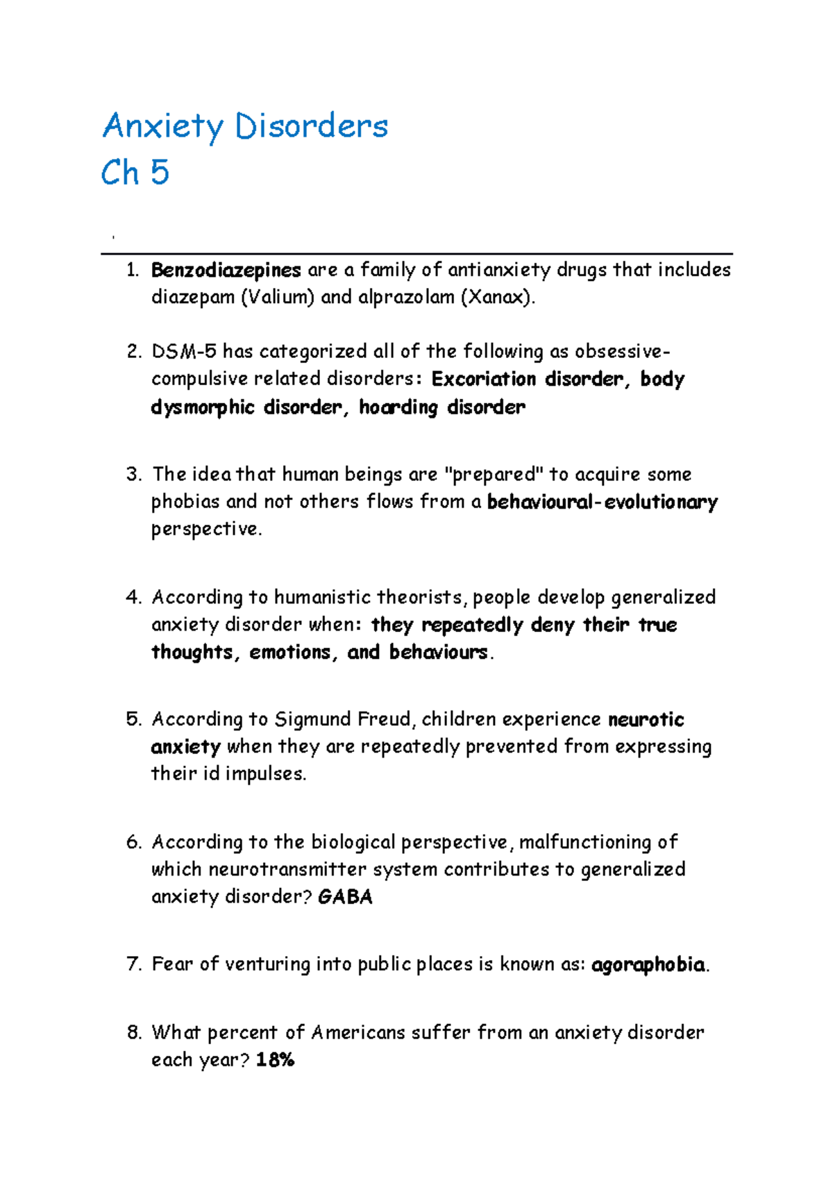 Ab Psy Anxiety Disorders - Anxiety Disorders Ch 5 Benzodiazepines are a ...