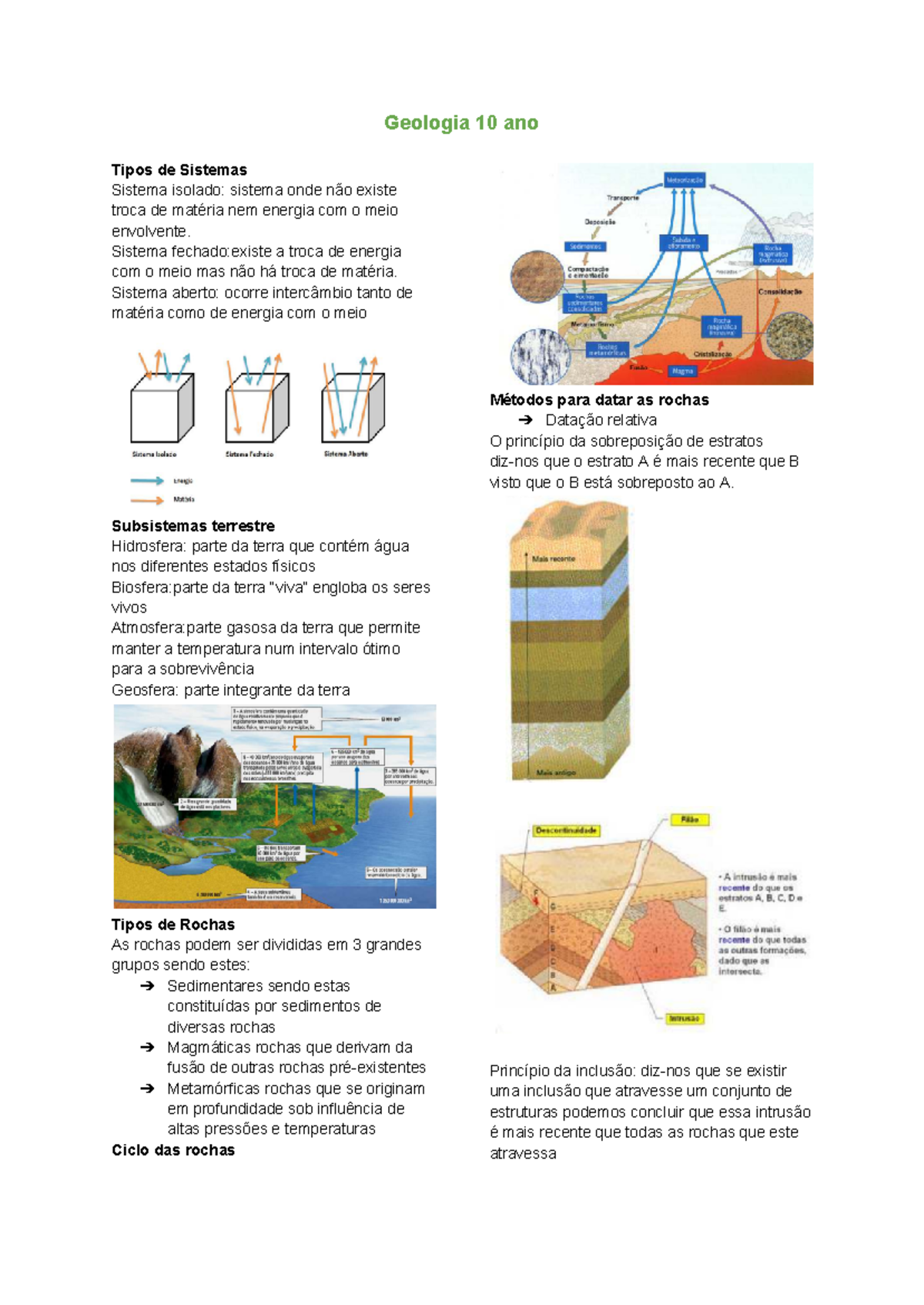 Geologia 10 ano - biologia resumos - Geologia 10 ano Tipos de Sistemas Sistema isolado: sistema ...