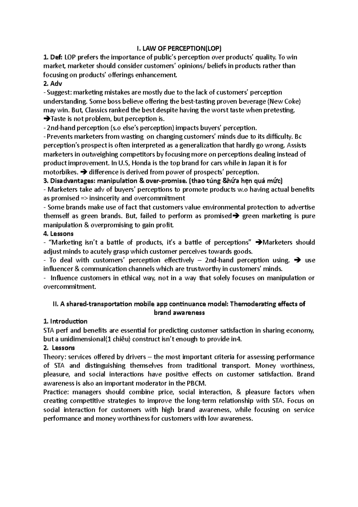 Note paper - I. LAW OF PERCEPTION(LOP) Def: LOP prefers the importance ...