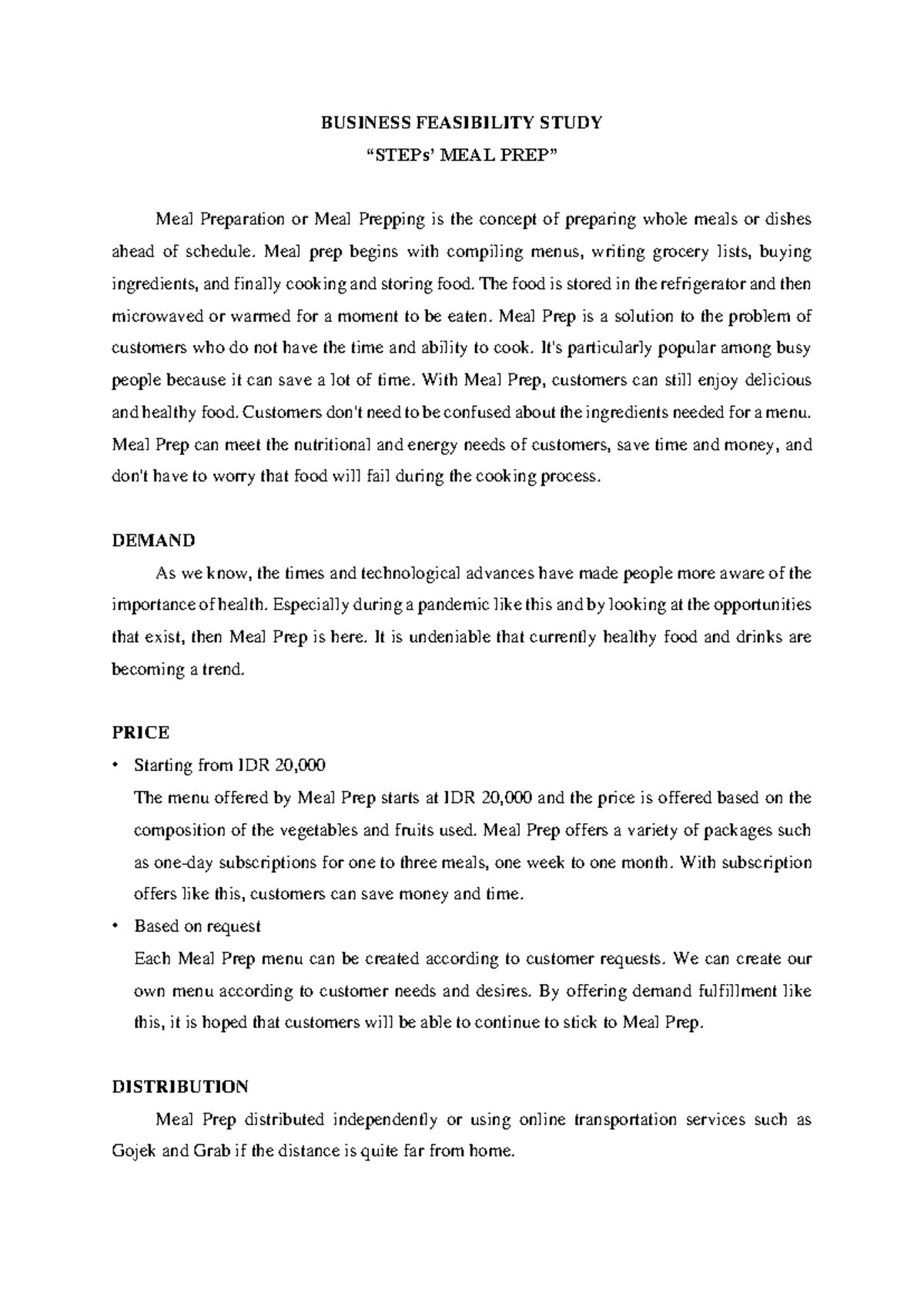 Business Feasibility Study Example STEPs MEAL PREP - BUSINESS ...