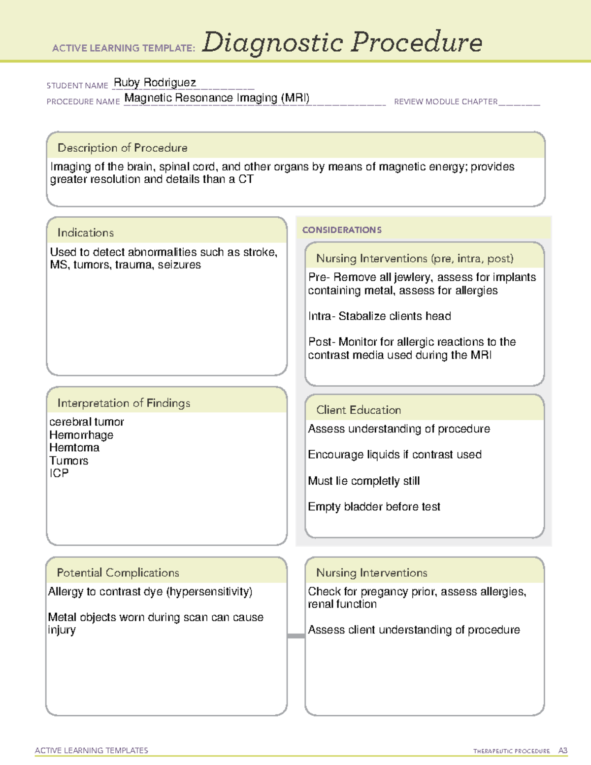 MRI - ATL - ACTIVE LEARNING TEMPLATES TherapeuTic procedure A ...