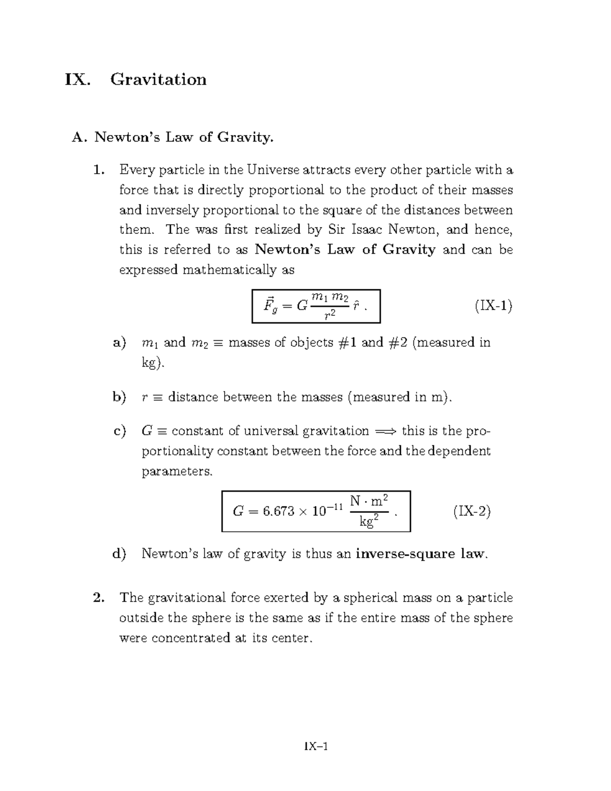 Gravitation Notes - physics practise material - IX. Gravitation A ...