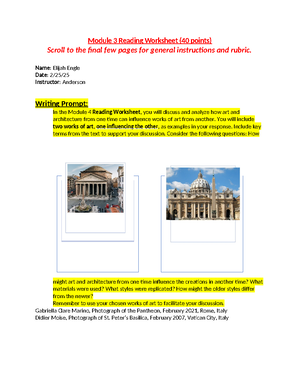 Sarah Henault - Art Appreciation Module 3 Reading Worksheet - Module 3 ...