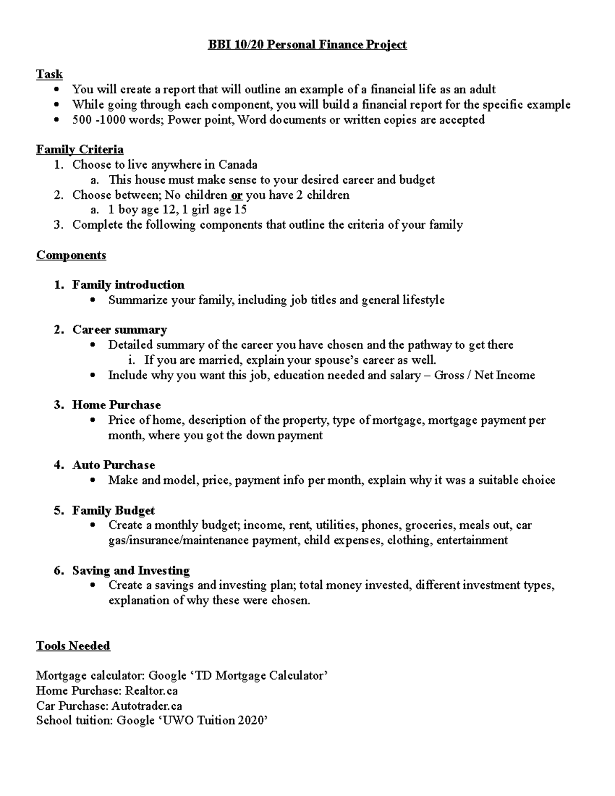 Personal Finance Buget Project - BBI 10/20 Personal Finance Project ...