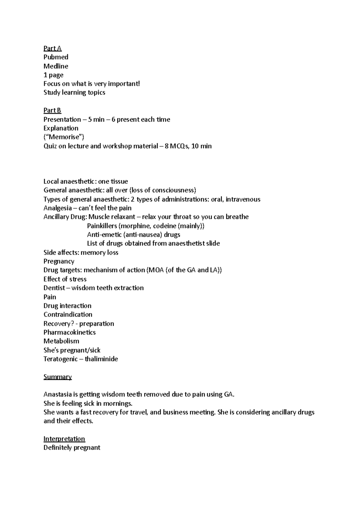 Tutorial work, notes workshop - Part A Pubmed Medline 1 page Focus on ...