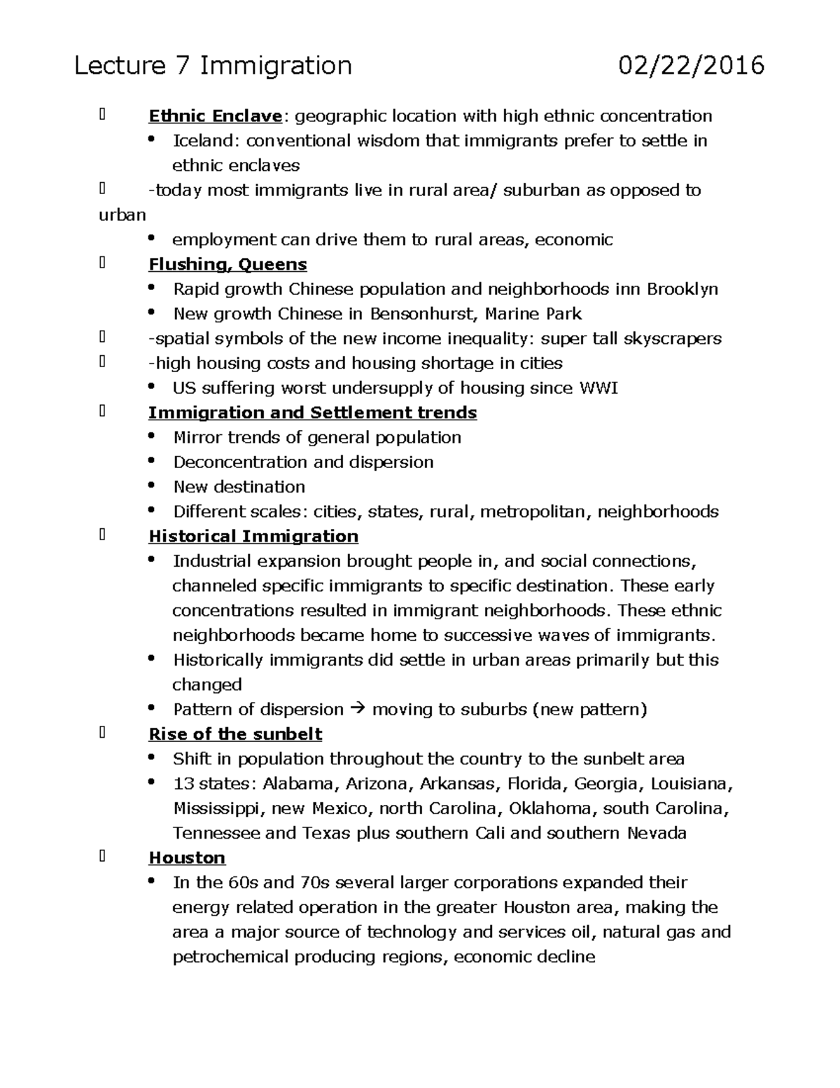 Lecture 7 Immigration - Lecture 7 Immigration 02/22/ Ethnic Enclave ...