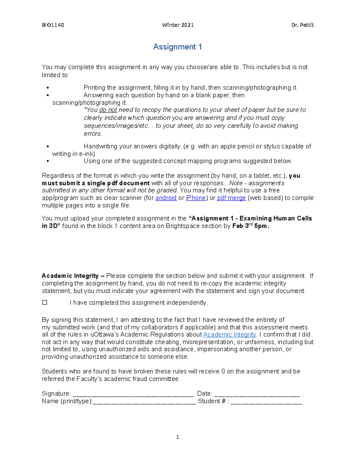 BIO1140 Assignment 1 Examing Human Cells in 3D W2021 - Assignment 1 You may complete this ...