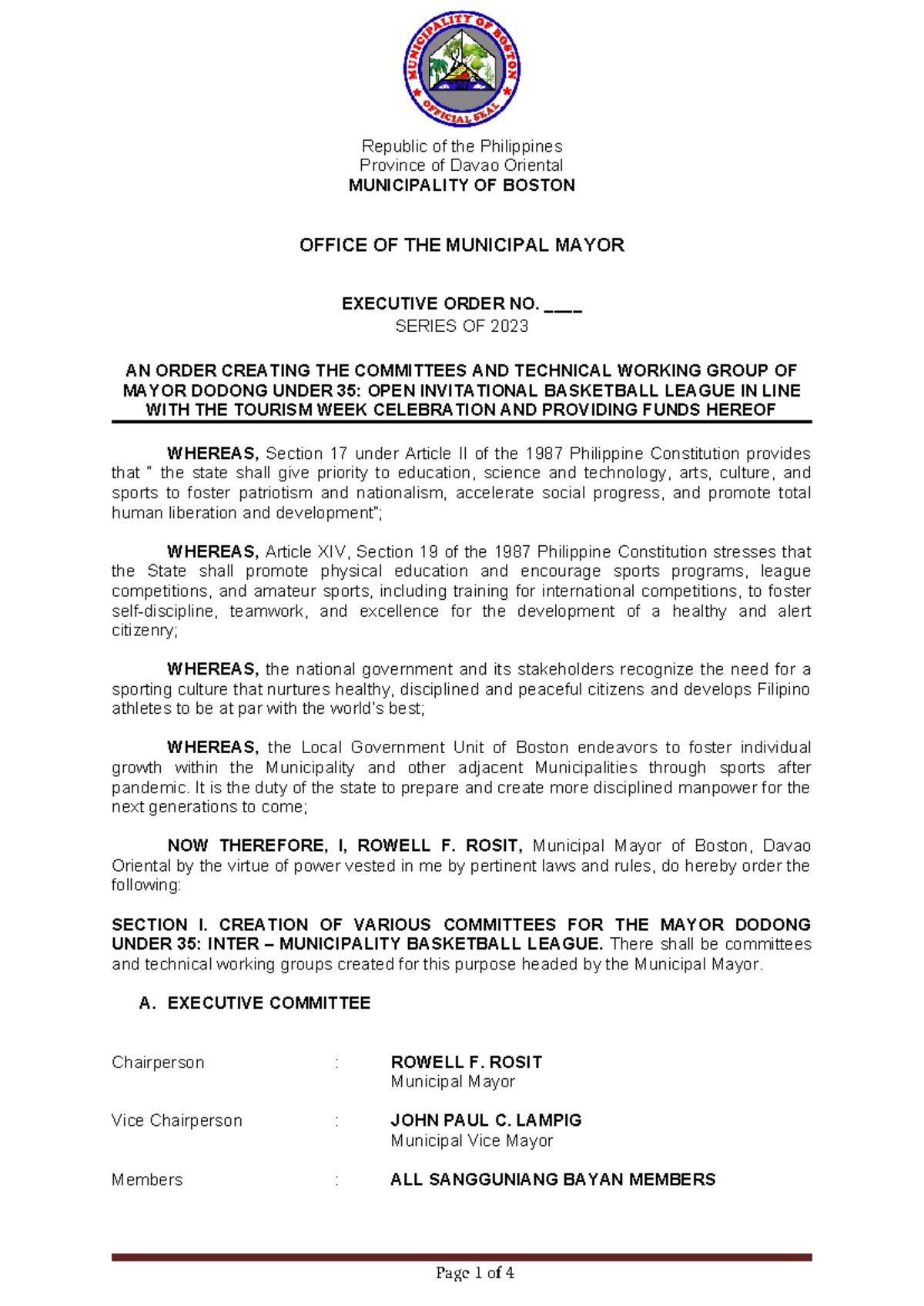 EO Basketball - Republic of the Philippines Province of Davao Oriental ...