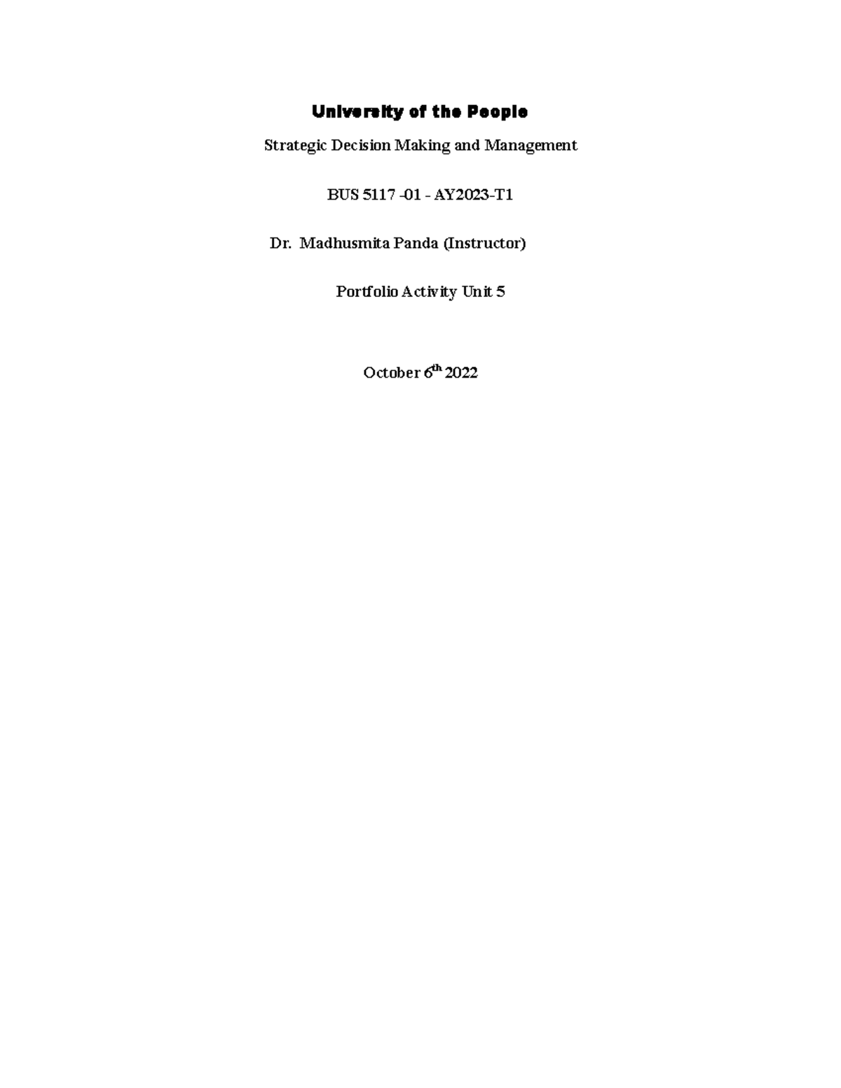 Portfolio - University of the People Strategic Decision Making and ...