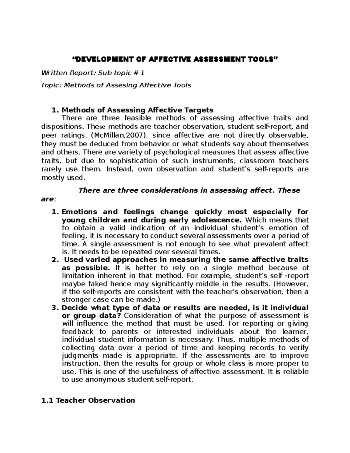 Development OF Affective Assessment Tools - “DEVELOPMENT OF AFFECTIVE ...