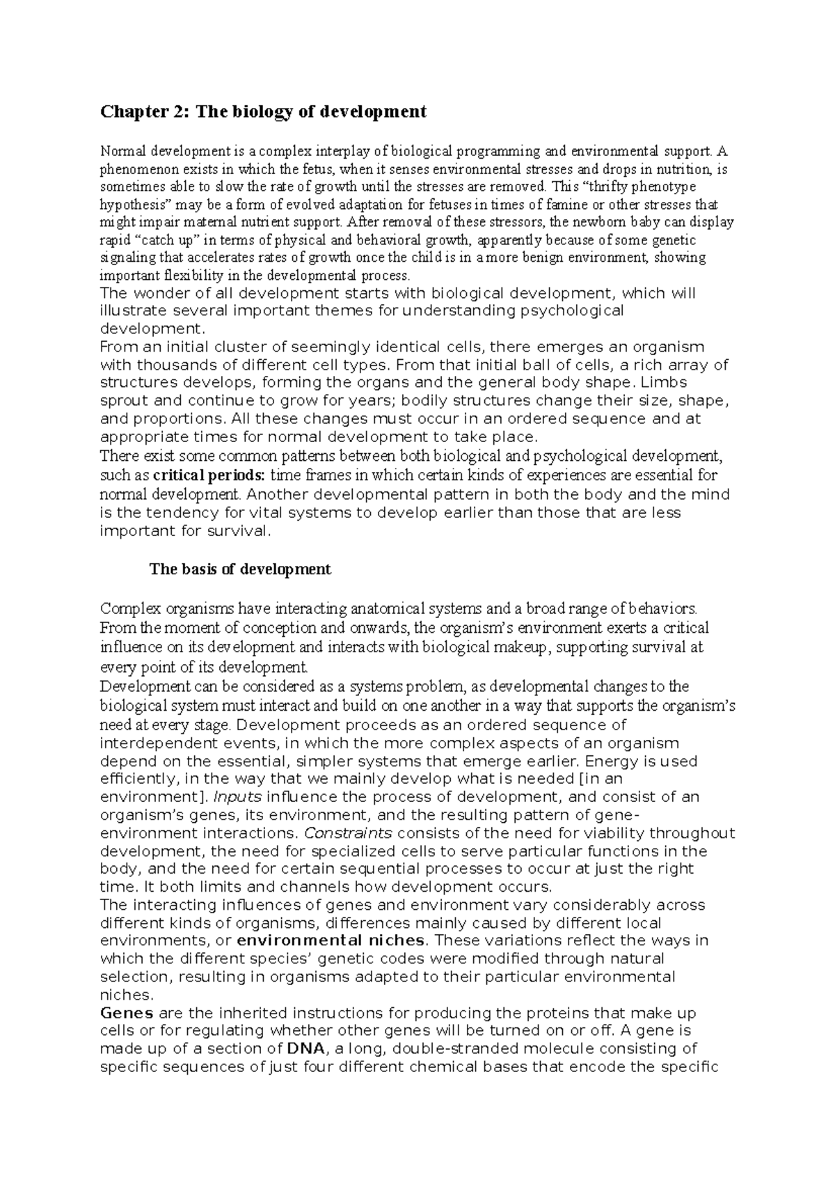 Chapter 2 - Developmental Psychology - Chapter 2: The biology of ...