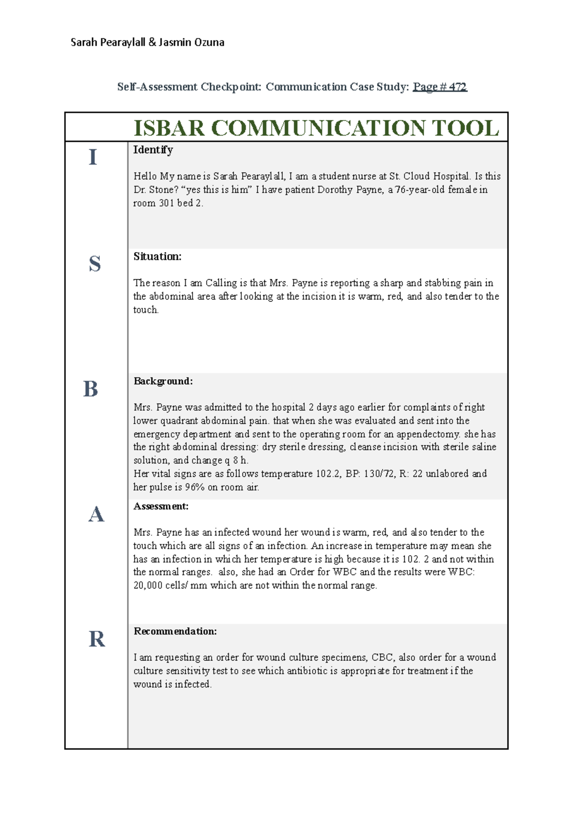 Isbar Communication TOOL Case Study - Sarah Pearaylall & Jasmin Ozuna ...