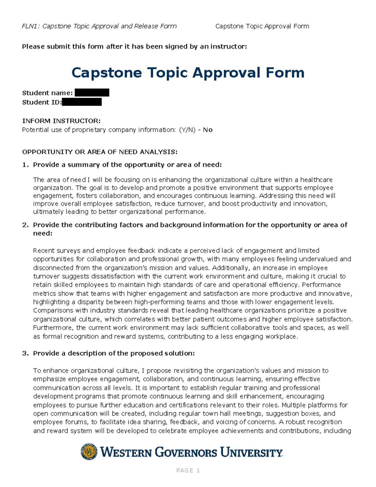 Capstone Topic Approval Form - FLN1: Capstone Topic Approval and Release Form Capstone Topic ...