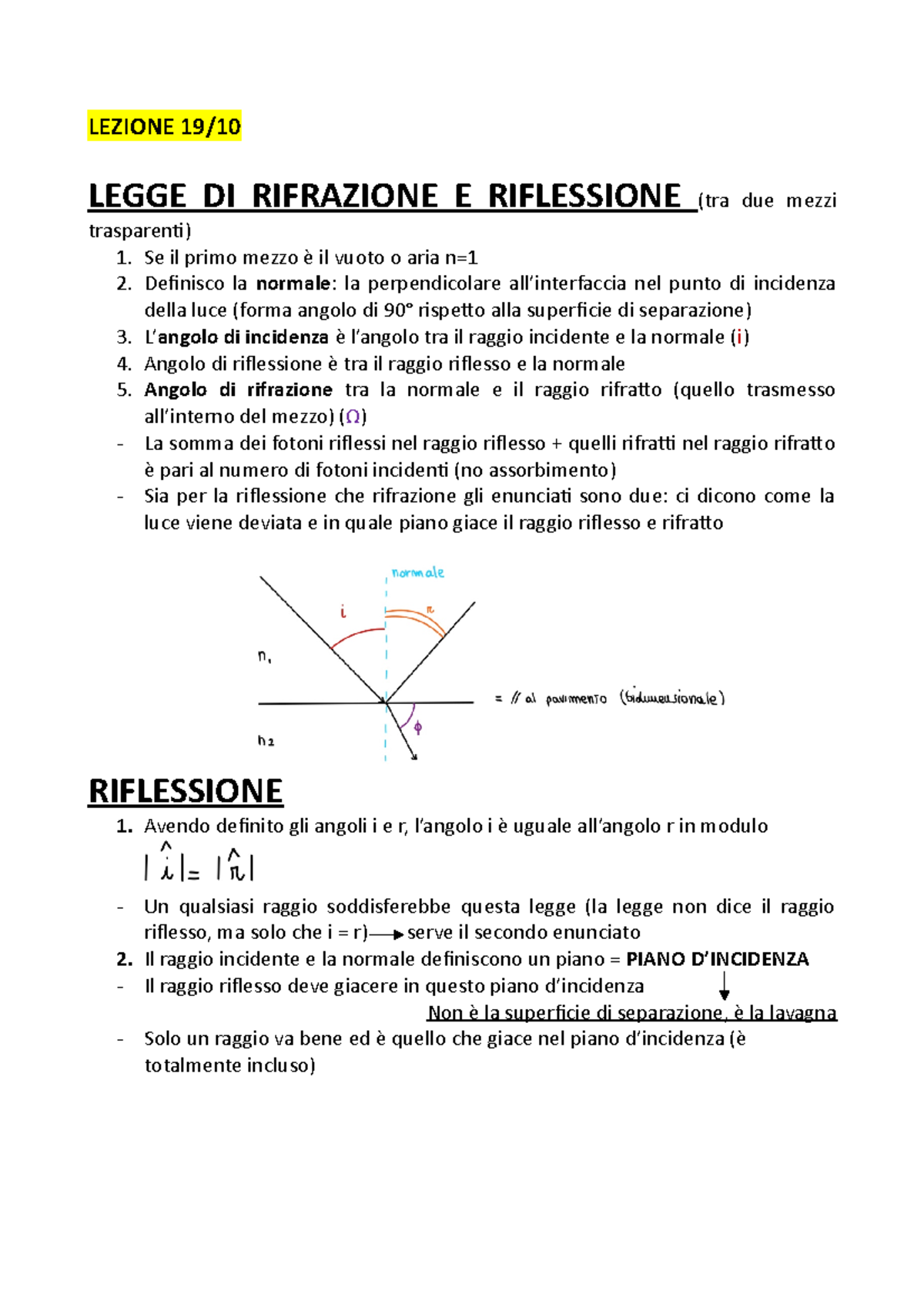 Lezione 19 10 Ottica Geometrica - LEZIONE 19/ LEGGE DI RIFRAZIONE E ...