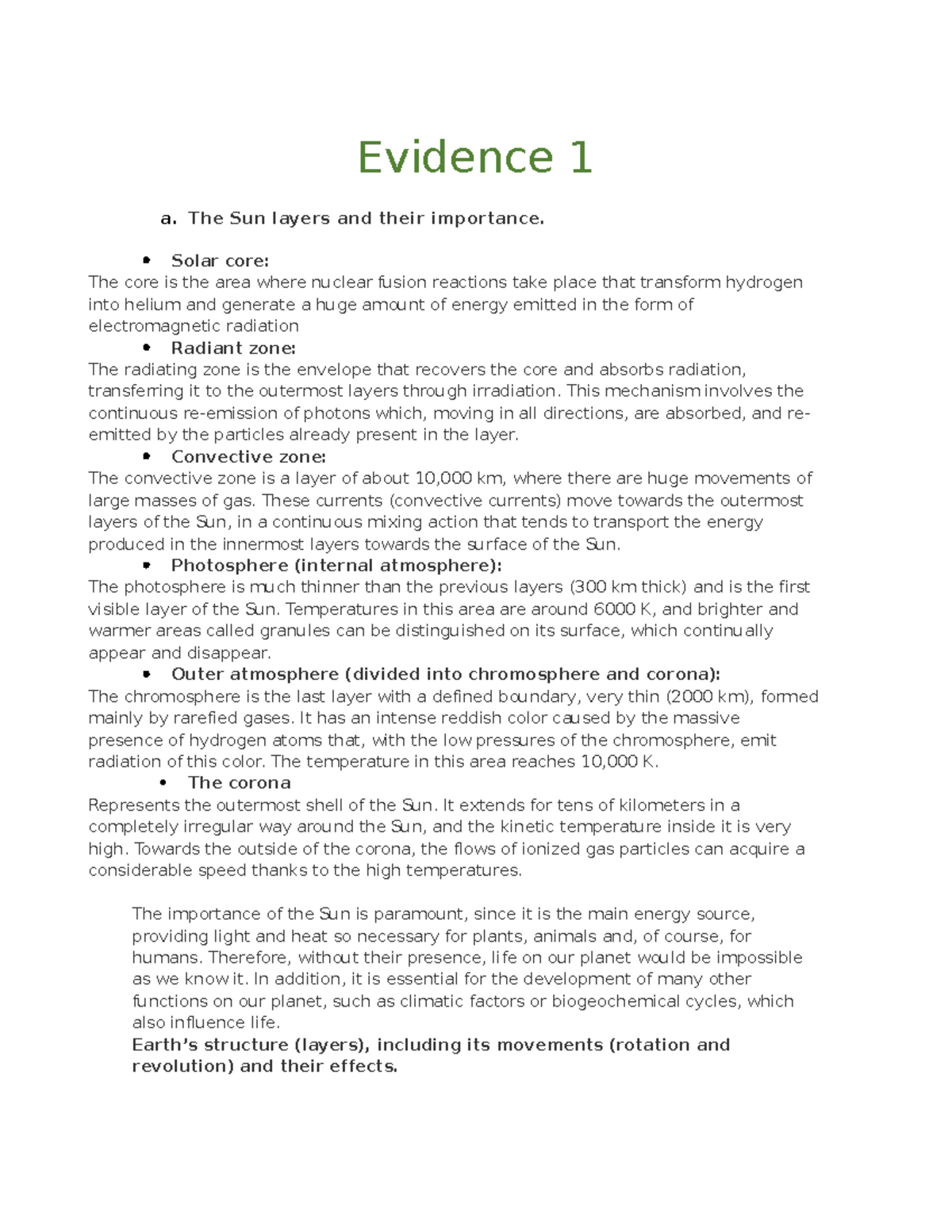 Ecology and geography evidencia 1 - Evidence 1 a. The Sun layers and ...