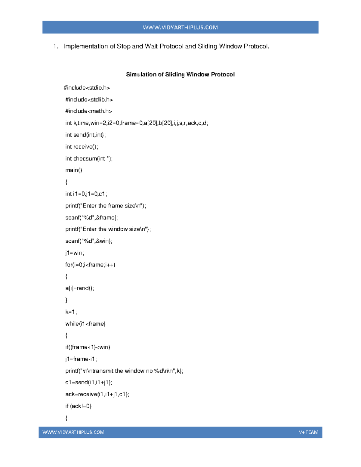 CN Lab Manual R2013 - 1. Implementation of Stop and Wait Protocol and Sliding Window Protocol ...