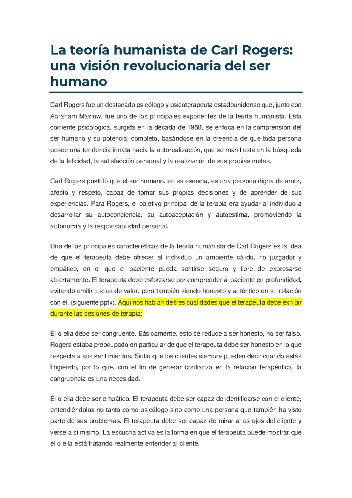 La teoría humanista de Carl Rogers - La teoría humanista de Carl Rogers ...