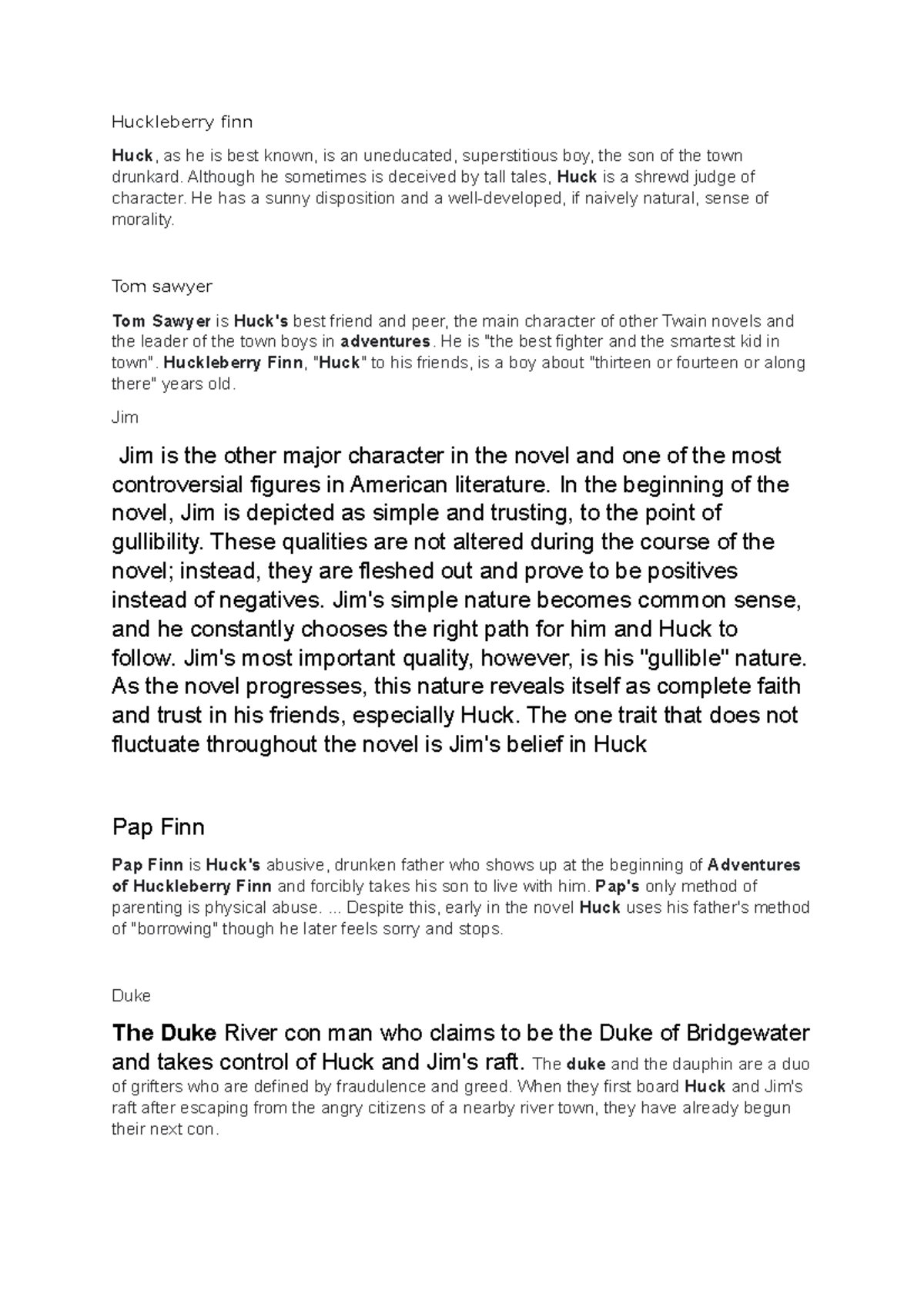 Huckleberry finn - hgh - Huckleberry finn Huck, as he is best known, is ...