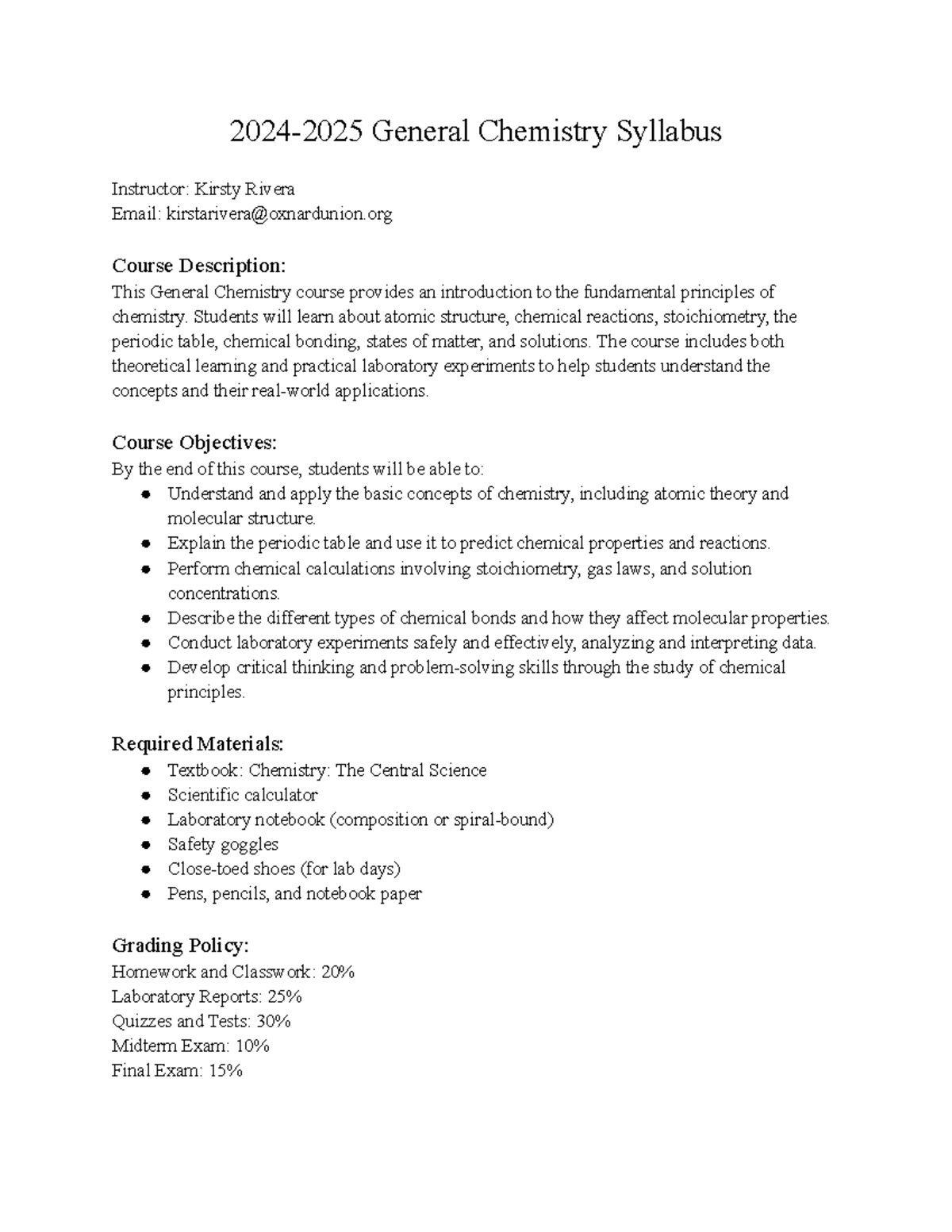 24-25 General Chemistry Syllabus - 2024-2025 General Chemistry Syllabus ...