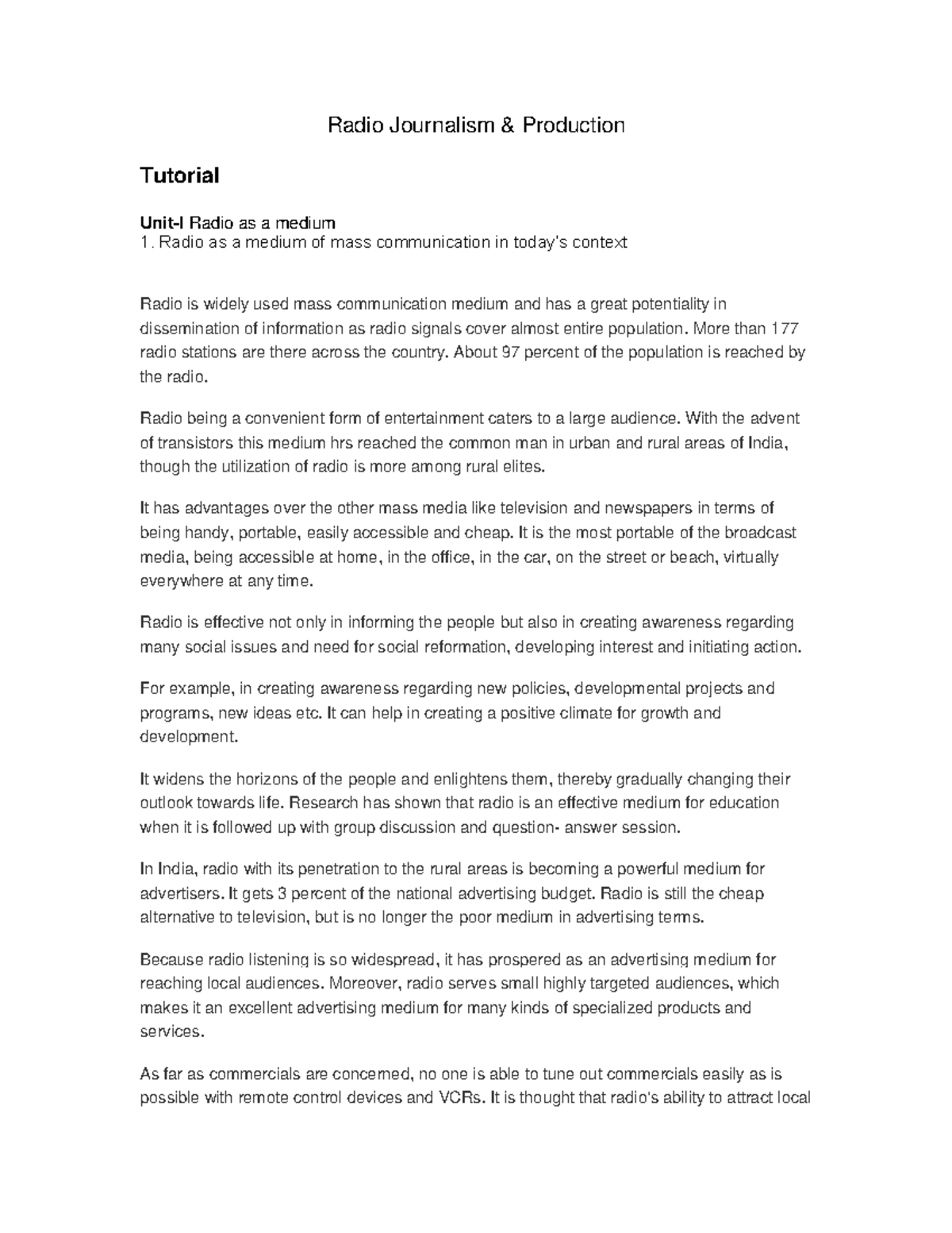 Radio Journalism and Production - Radio Journalism & Production ...