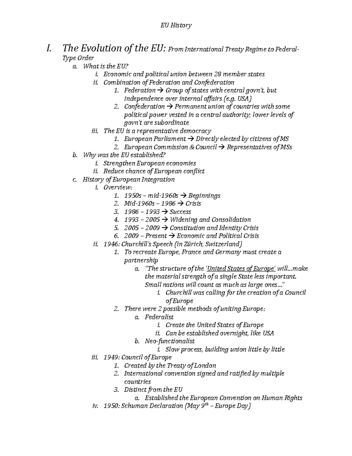 History Outline - EU History I. The Evolution of the EU: From ...