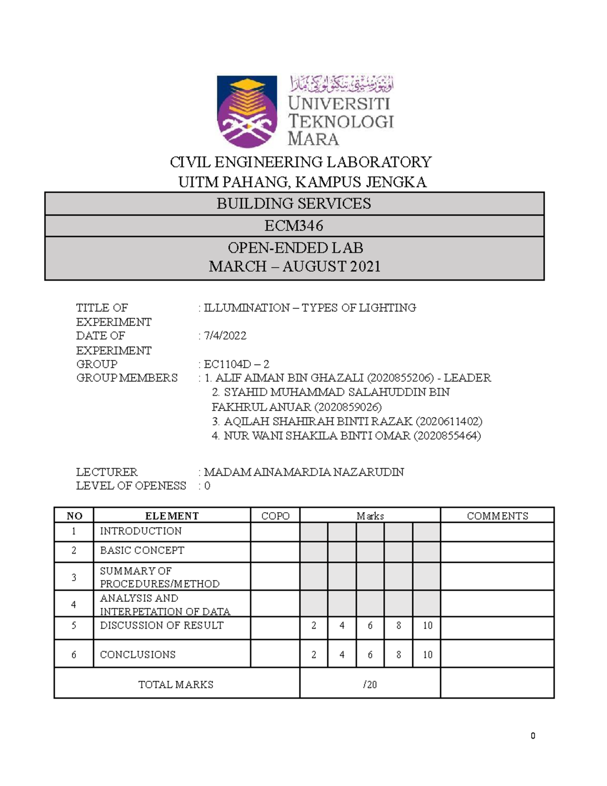 Types of lighting - Lab Report - CIVIL ENGINEERING LABORATORY UITM ...