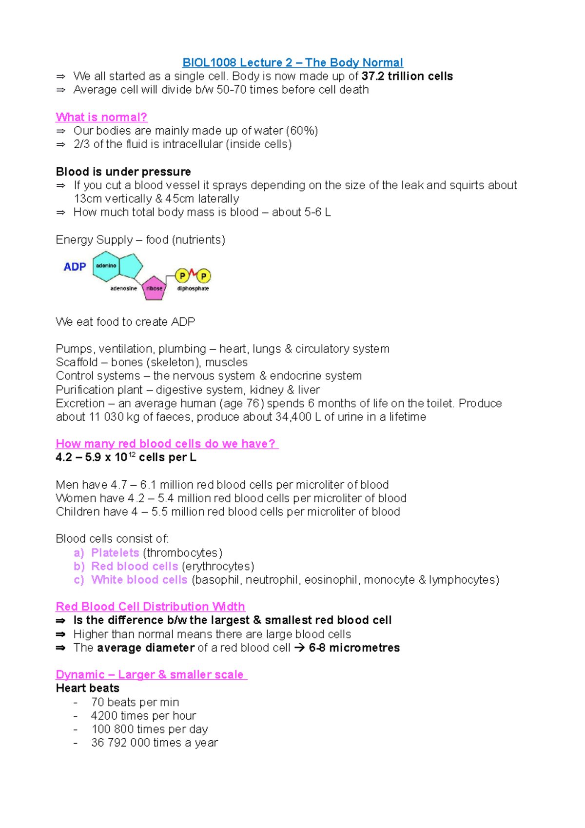 ALL BIOL1008 notes - BIOL1008 Lecture 2 – The Body Normal We all ...