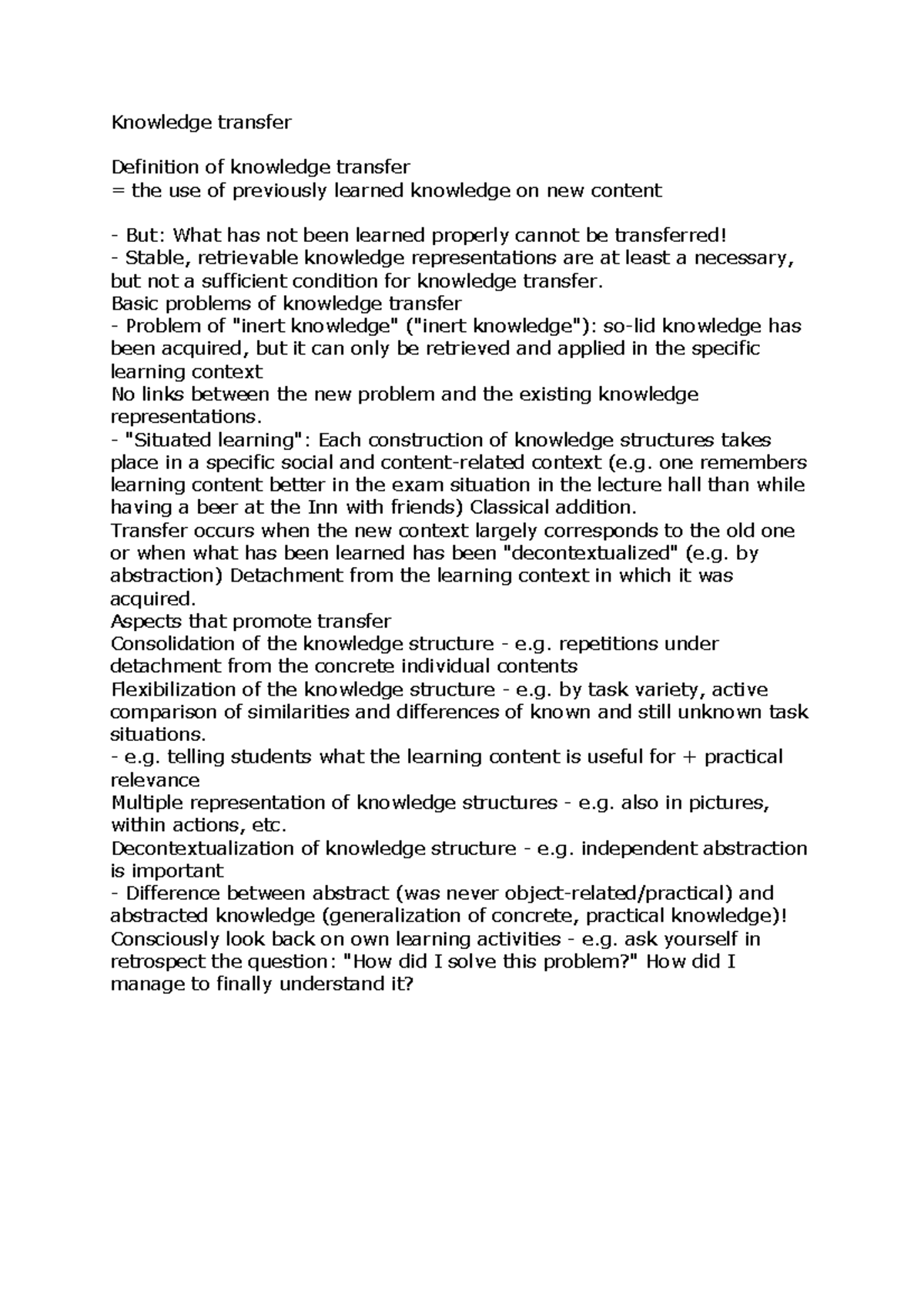 Knowledge transfer - Psycho Notes - Knowledge transfer Definition of ...