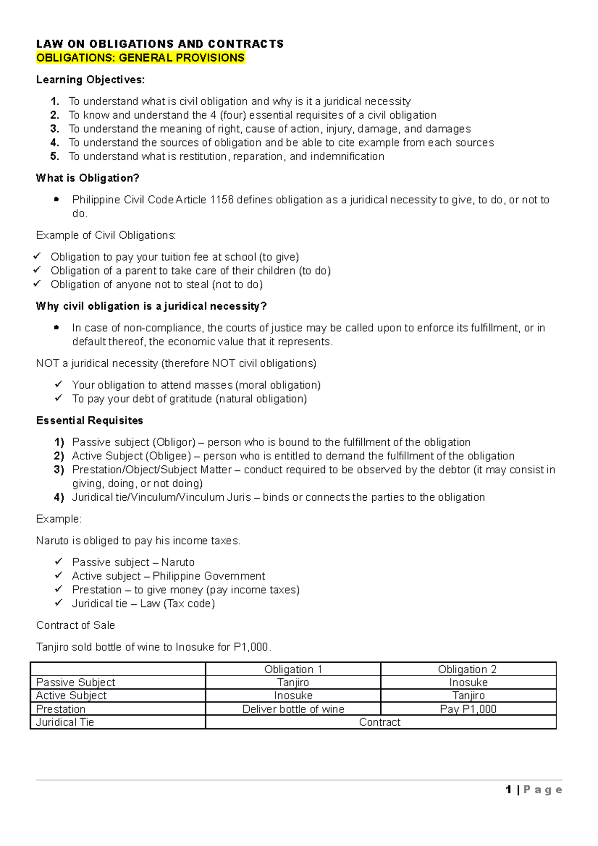 Law on Obligations and Contracts - OBLIGATIONS: GENERAL PROVISIONS ...
