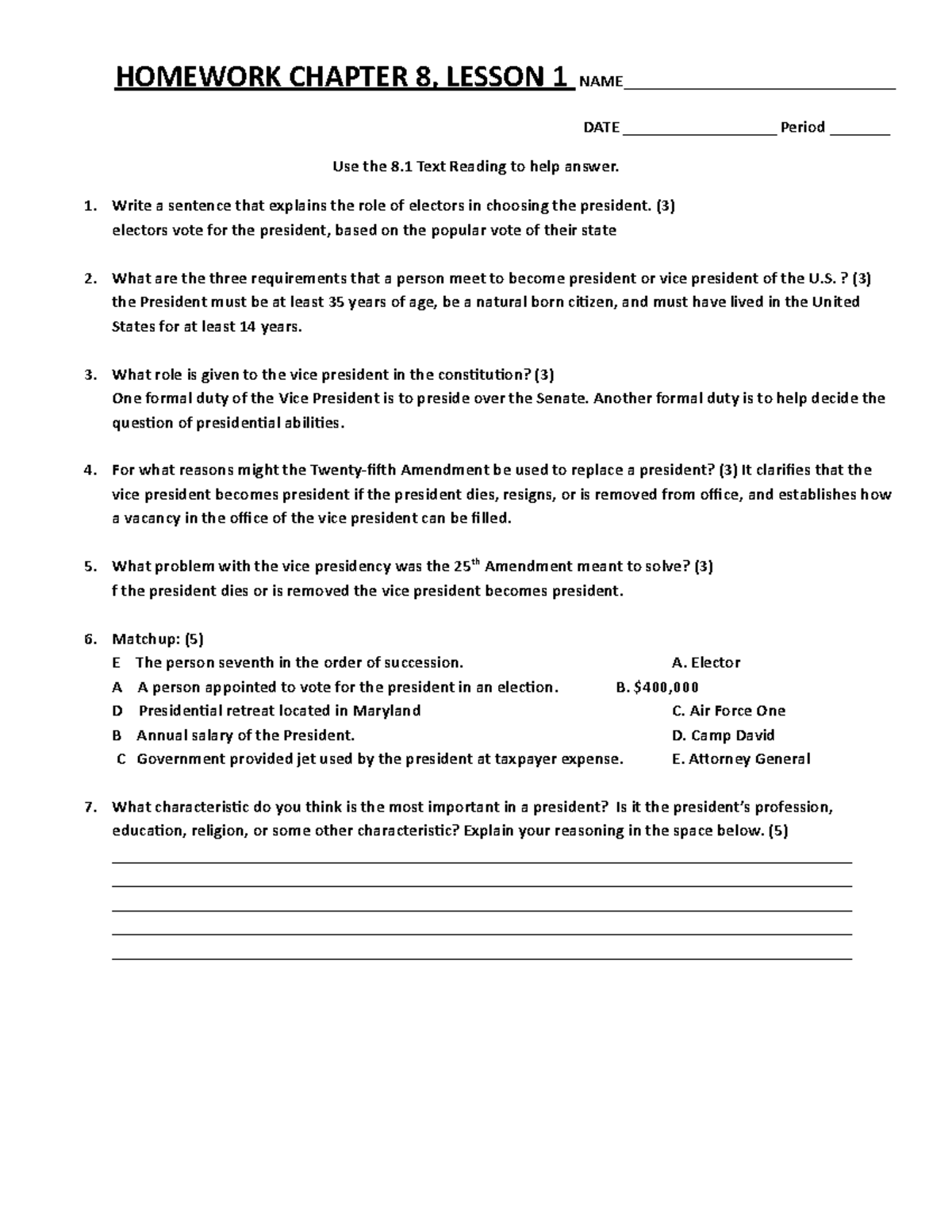 8.1 Homework elearning - HOMEWORK CHAPTER 8, LESSON 1 NAME