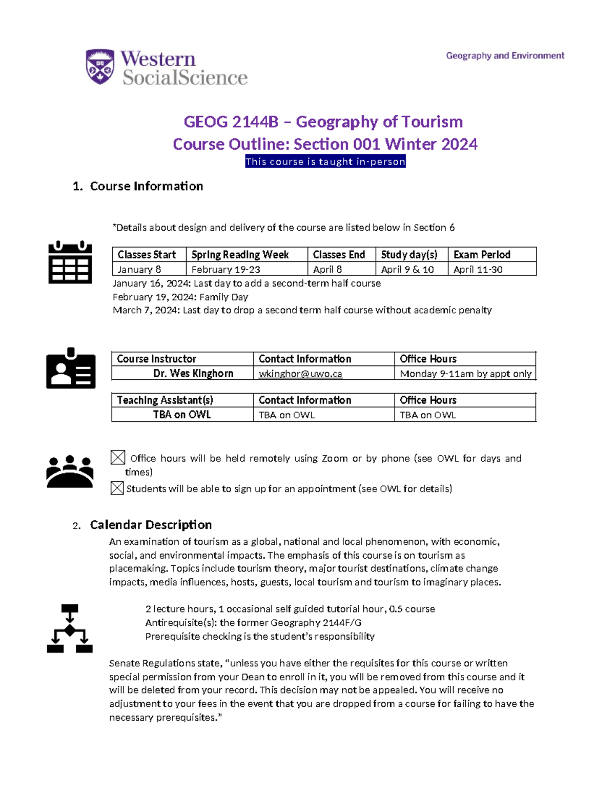 Geography Of Tourism - Syllabus - GEOG 2144B – Geography of Tourism ...