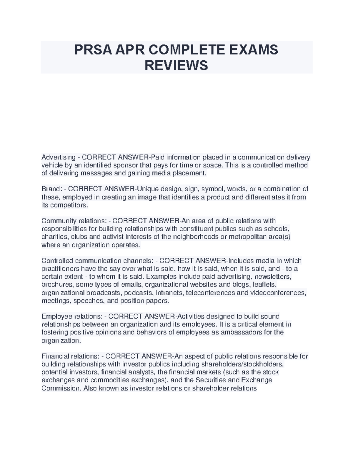 PRSA APR Complete Exams Reviews - PRSA APR COMPLETE EXAMS REVIEWS ...