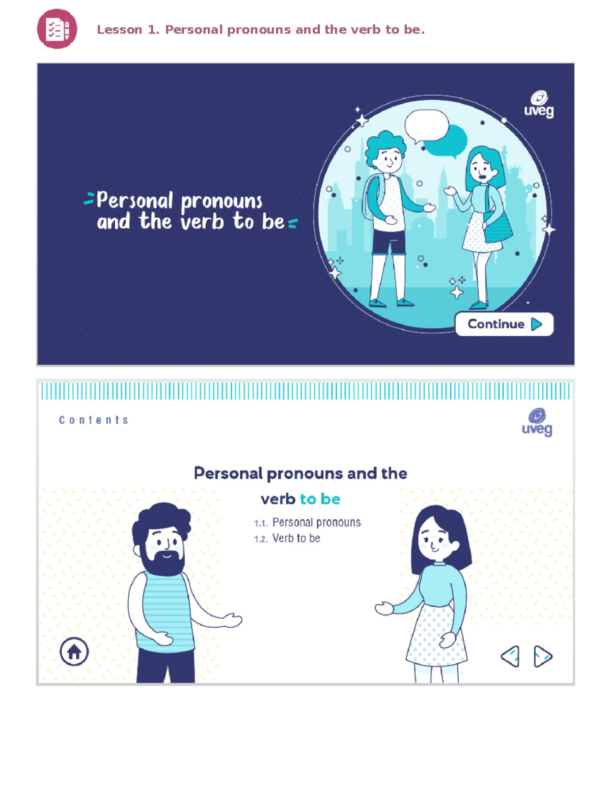 Lesson 1. Personal pronouns and the verb to be - Glosario / Glossary ...