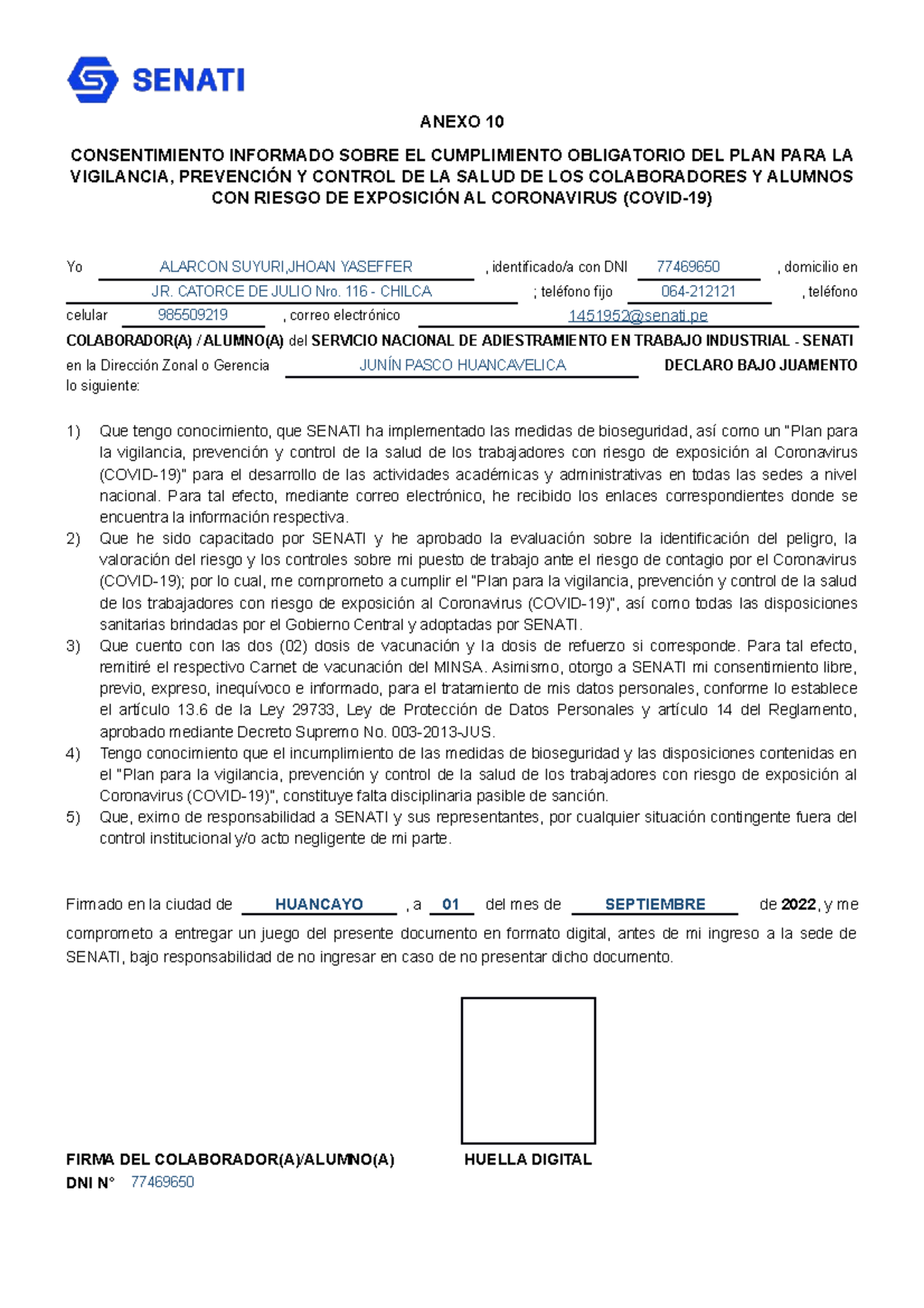 Anexo 10 - fdfdfdfdfd - ANEXO 10 CONSENTIMIENTO INFORMADO SOBRE EL ...